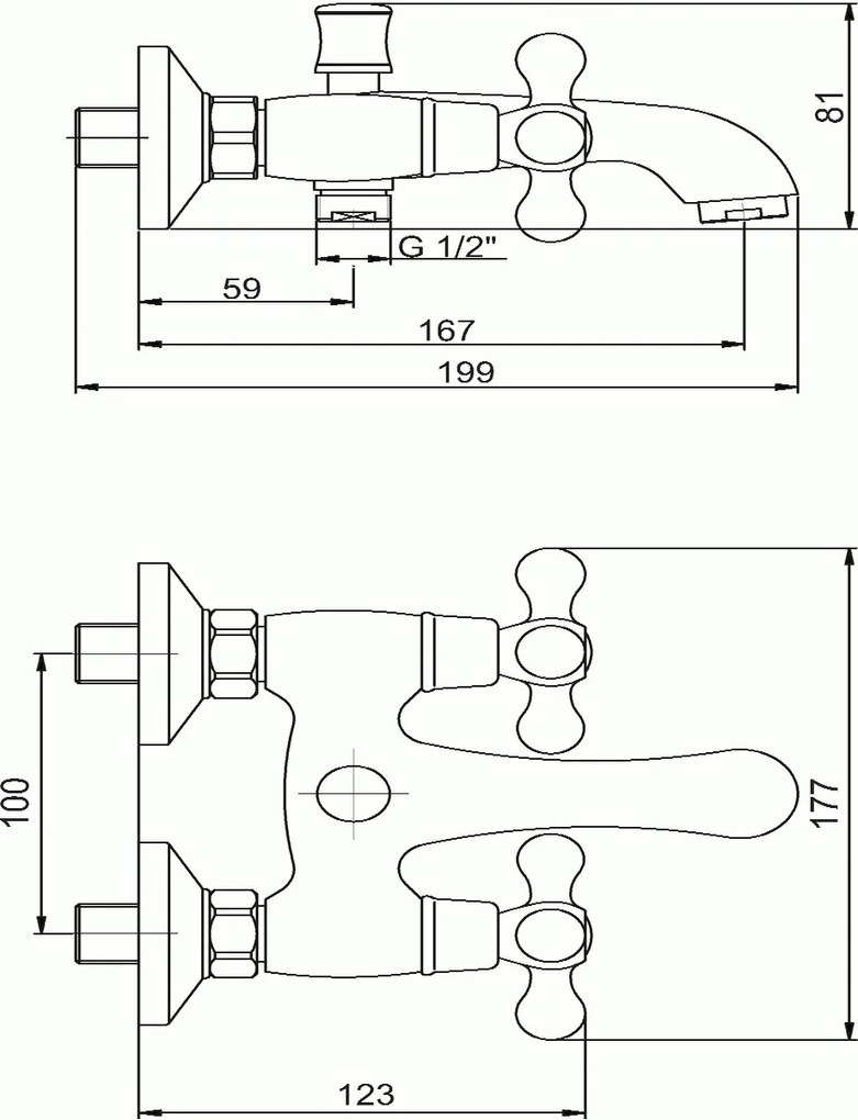 NOVASERVIS Vanová baterie bez příslušenství 100 mm Retro II chrom (99124/1,0)