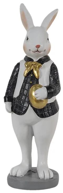 Dekorace králík v košili držící zlaté vajíčko - 5*5*15 cm