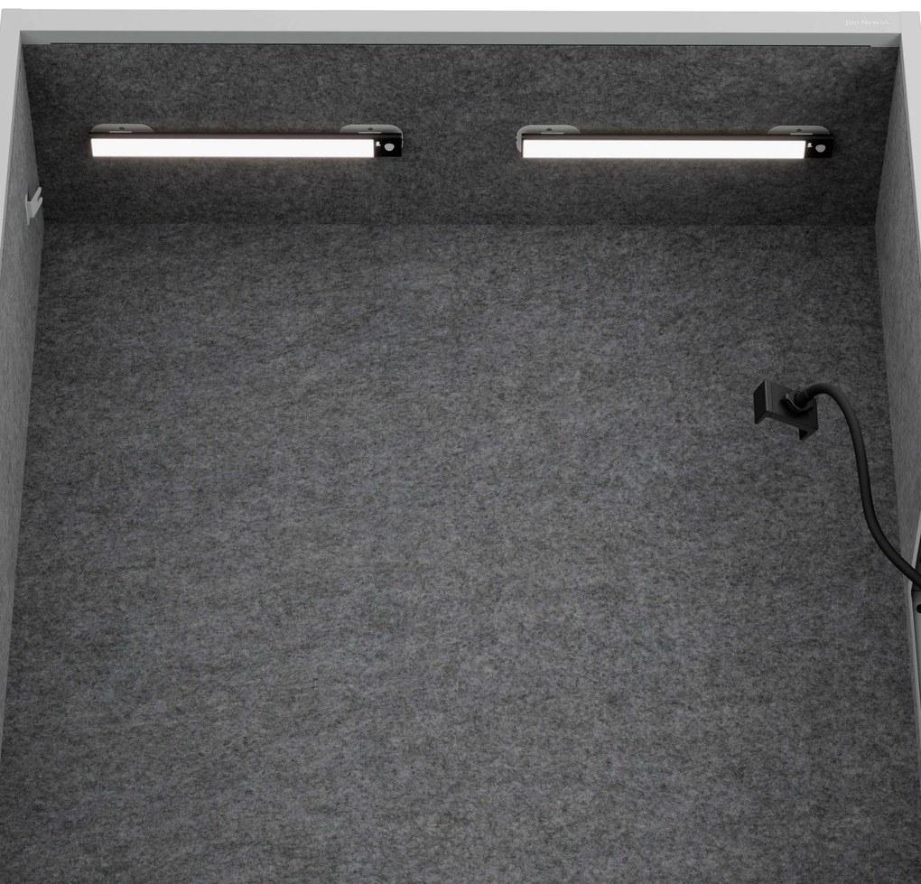 Kancelářská akustická kabina se sedátkem a USB-C portem, korpus šedý / sedák tmavě šedá, 1150 mm: SALLY MentalBox