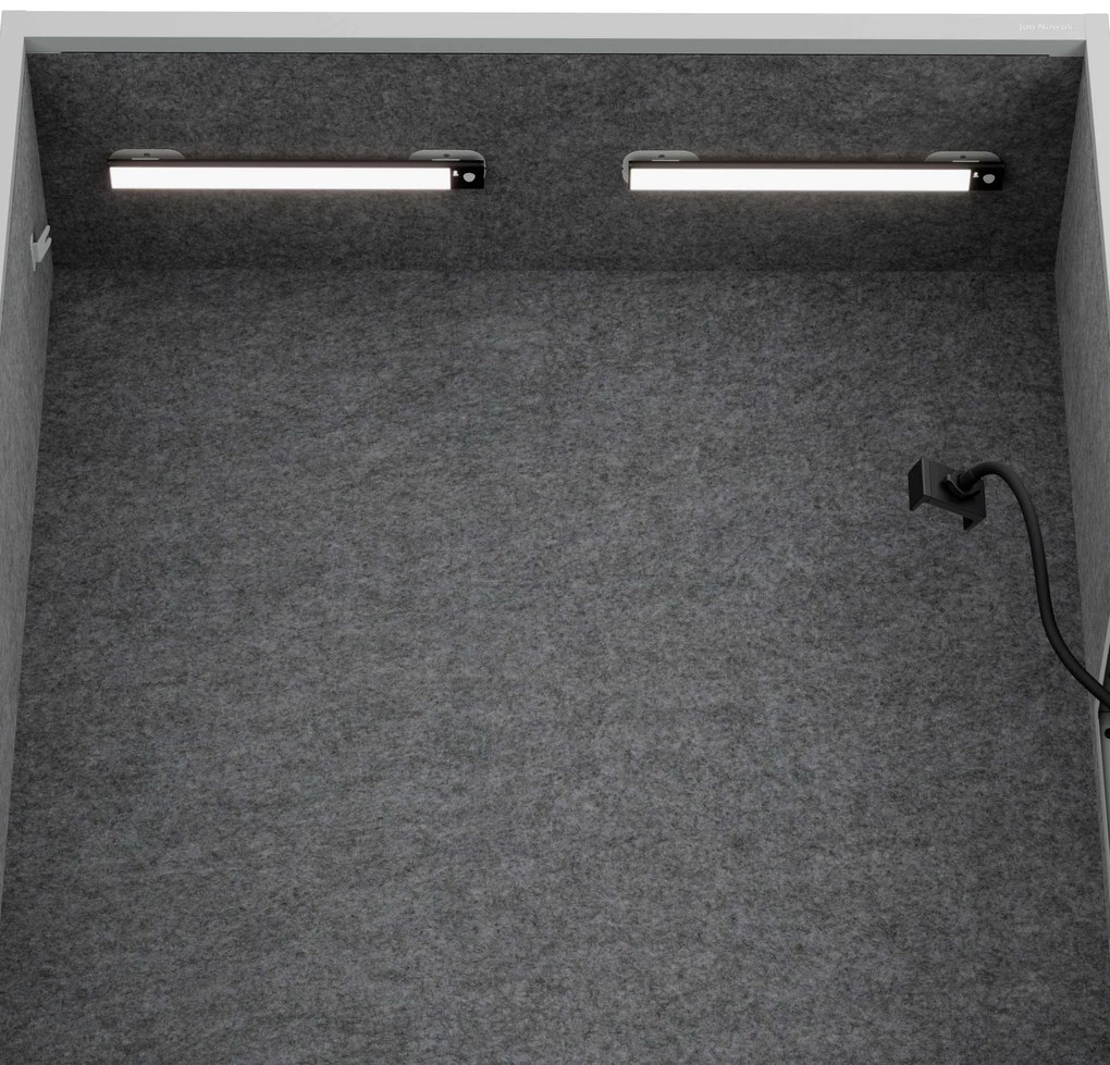 Skříň se sedákem a zónou ticha SALLY MentalBox, šedá konstrukce, tmavě šedý sedák, 1850 x 1150 x 400 mm