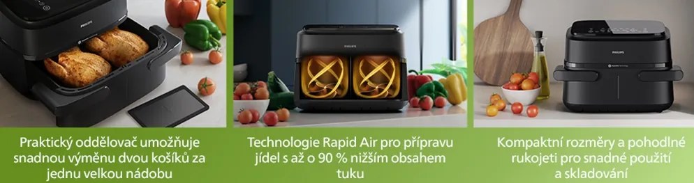 Philips Horkovzdušná fritéza 1000 Series Dual basket NA150/00