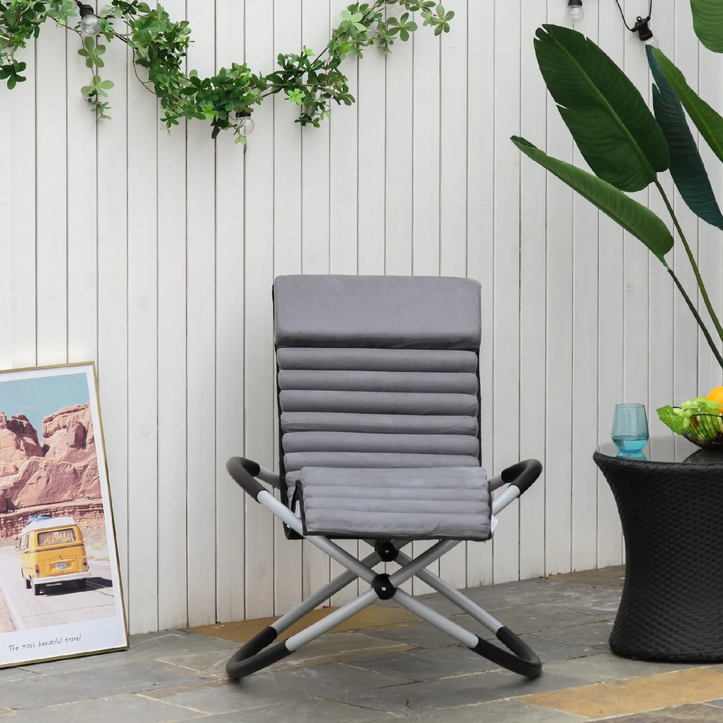 Ergonomické houpací křeslo Outsunny 2v1 - Zahradní křeslo s naší houpací slunečními lehátko z kovu a textilenu, kulaté tmavě šedé, 145 x 74 x 86 cm