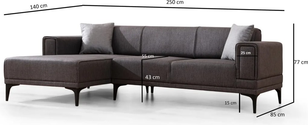 Rohová sedací souprava Horizon 250 cm tmavě šedá levá