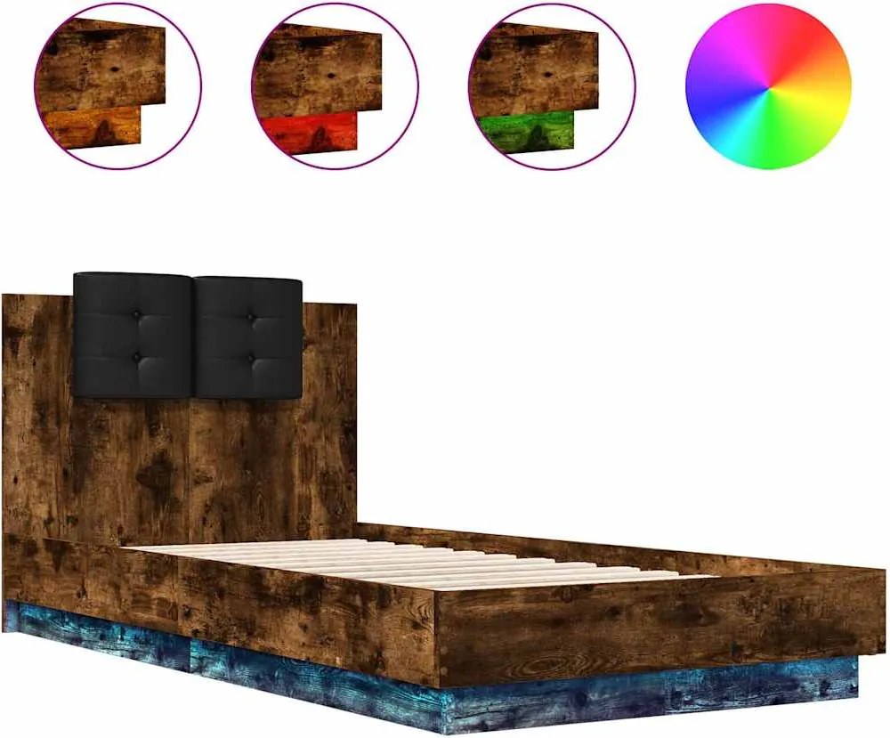 Rám postele s čelem a LED osvětlením kouřový dub 75 x 190 cm 3210070