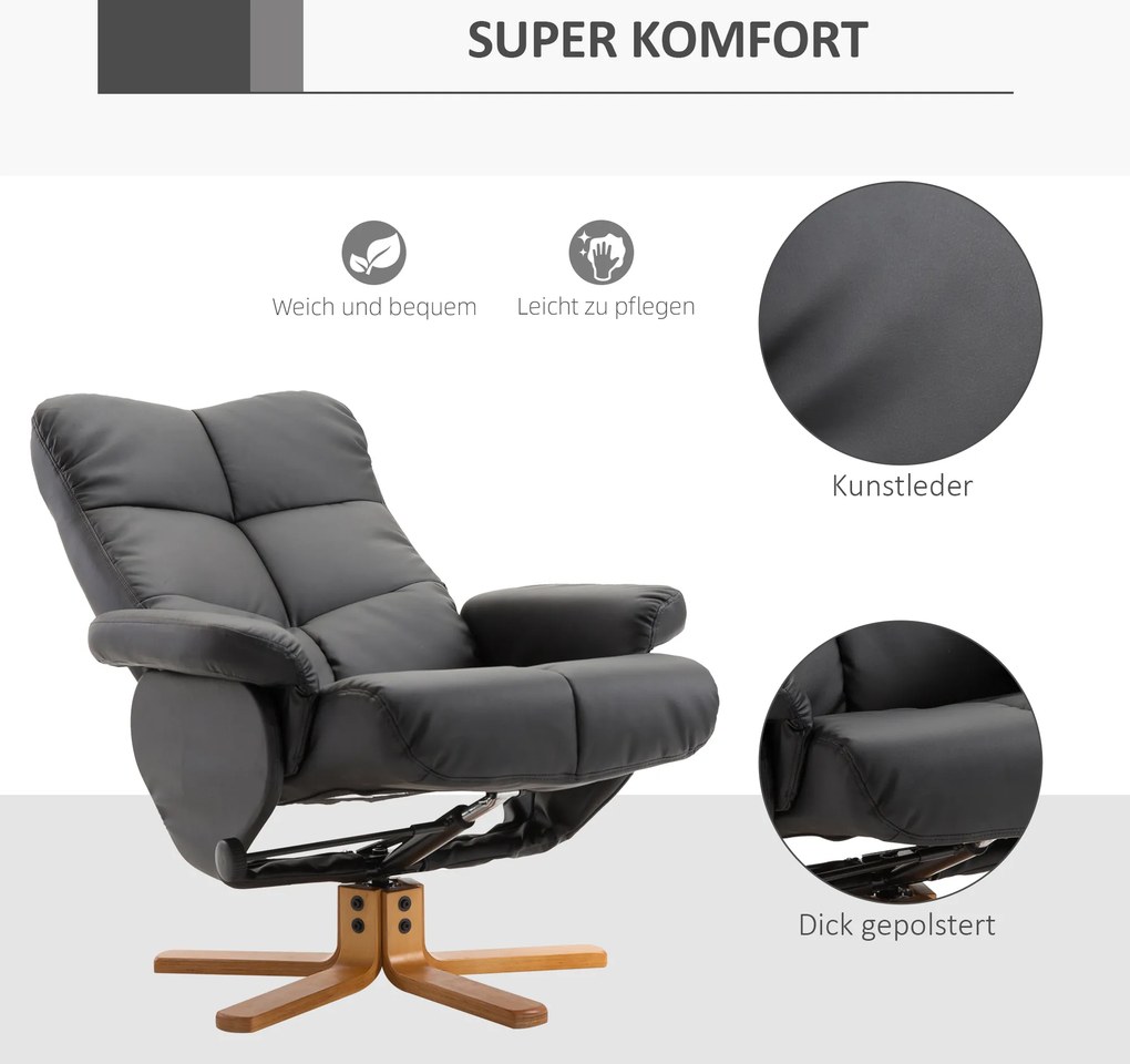 HOMCOM Relaxační Křeslo s Podnožkou, Úložný Prostor, Polstrované TV Křeslo s Funkcí Polohování, 360° Otočné TV Křeslo do Ložnice a Obývacího Pokoj, U…