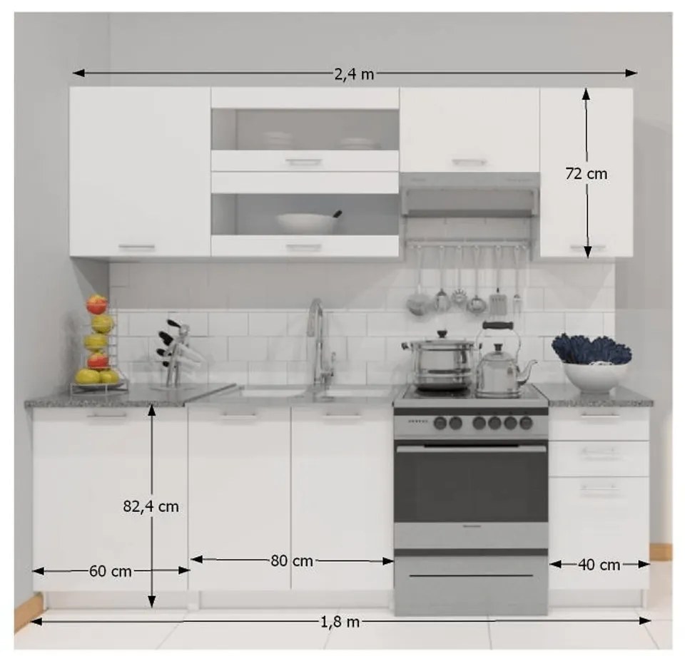 Kondela Kuchyňská linka 2,4m, bílá, FABIANA
