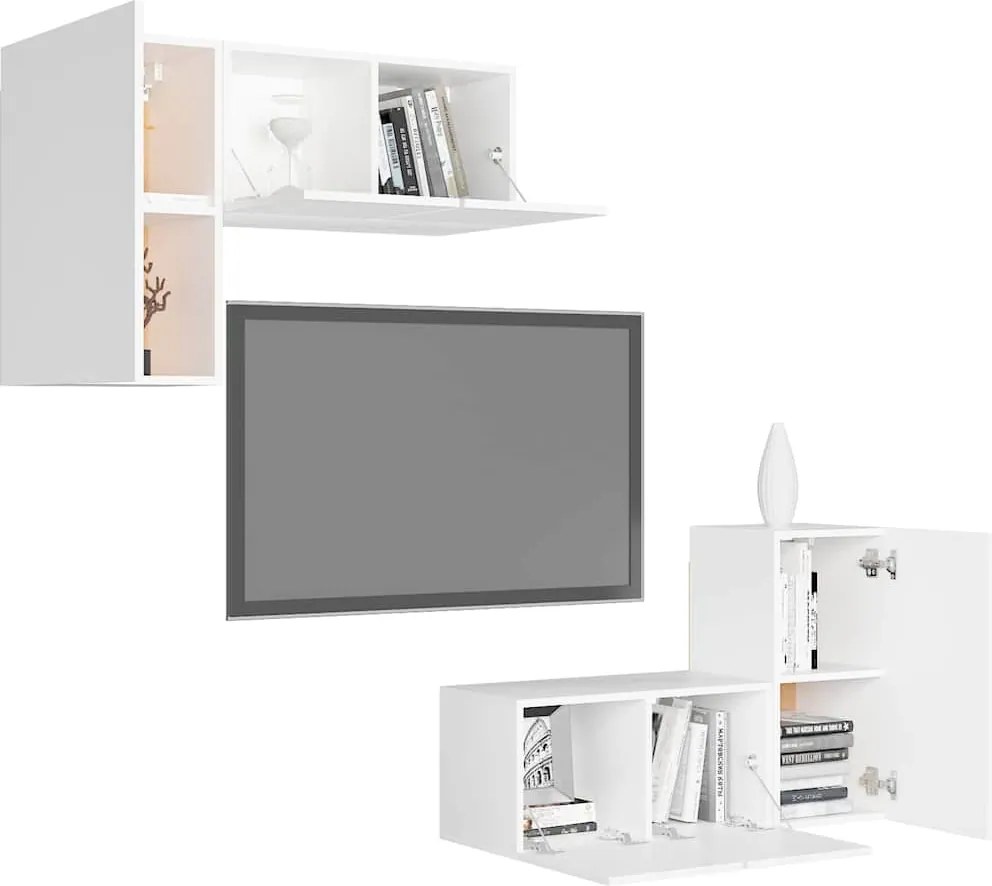 4dílný set TV skříněk bílý kompozitní dřevo 3078688