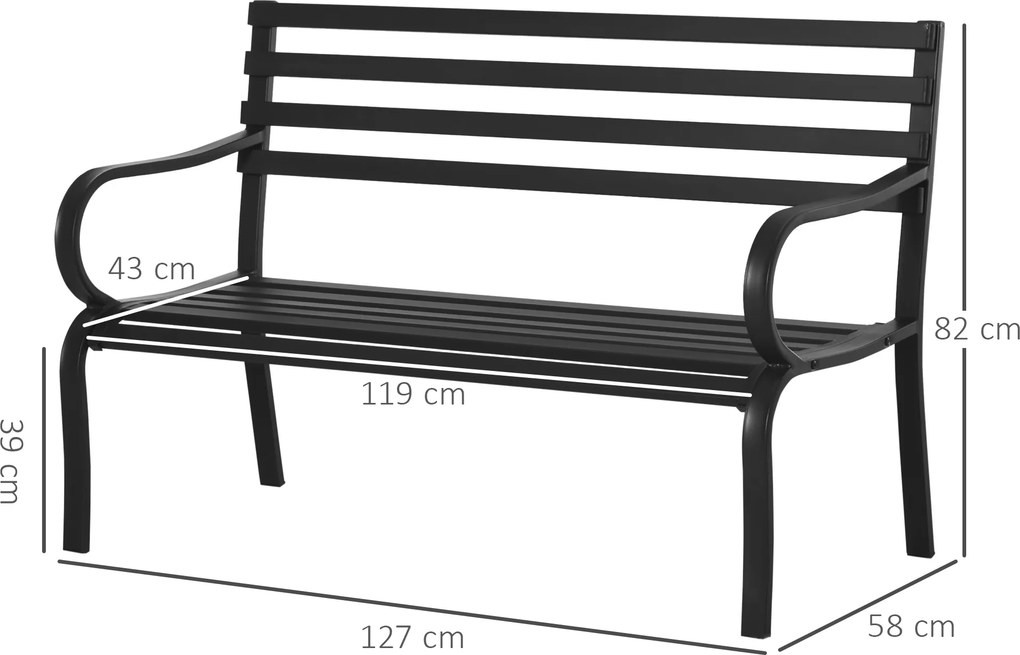 Outsunny zahradní lavička pro 2 osoby s nosností 240 kg - venkovní a vnitřní nábytek 127 x 58 x 82 cm černá