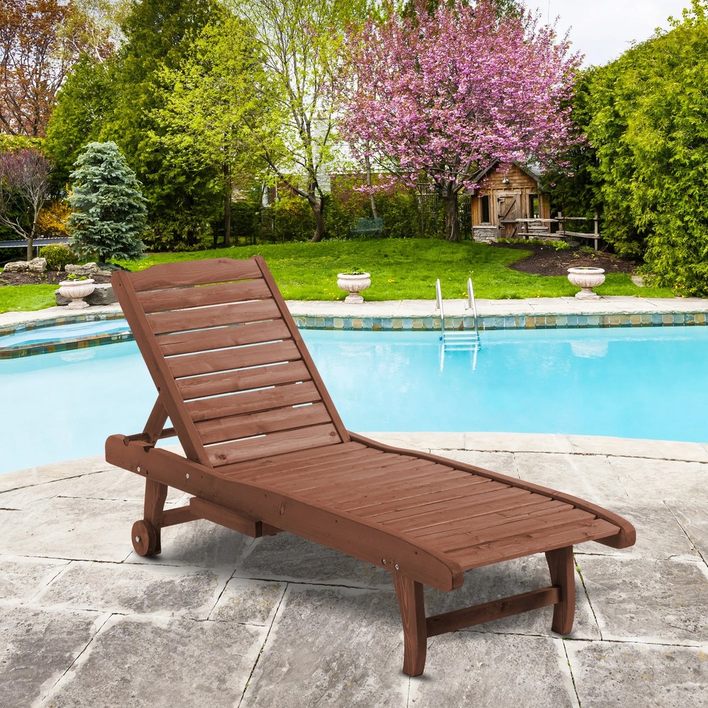 Outsunny lehátko, mobilní zahradní lehátko, křeslo na slunce, plážové lehátko, borovicové dřevo, červenohnědá