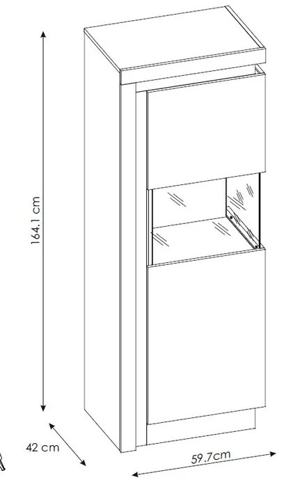 Nízká vitrína Lyon, bílá lesk, s osvětlením, pravá