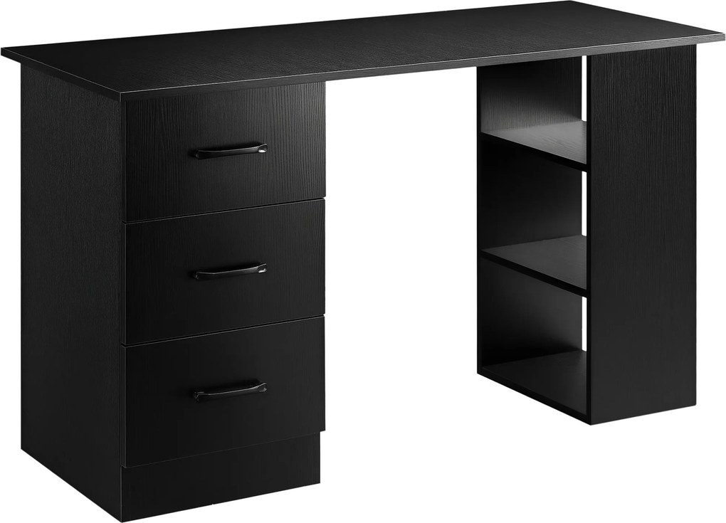 HOMCOM Počítačový stůl se 3 zásuvkami a 3 policemi, stůl do ložnice a kanceláře 120x49x72cm, černý | Aosom