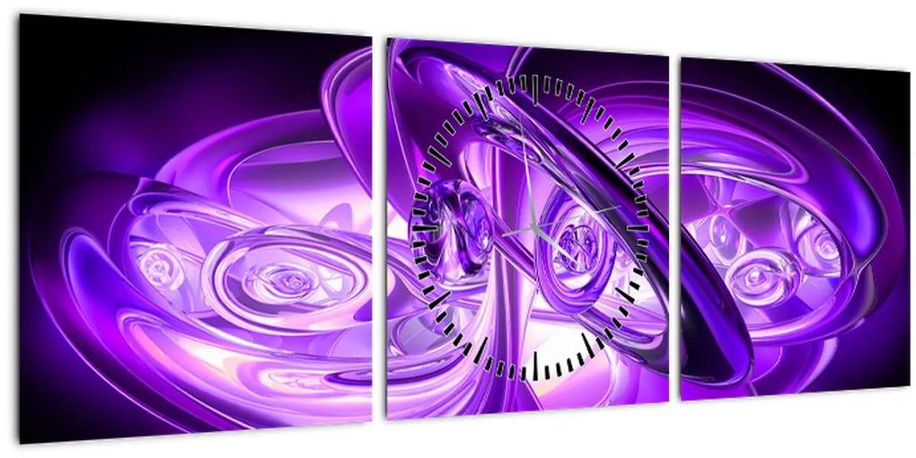 Obraz fialových fraktálů (s hodinami) (90x30 cm)