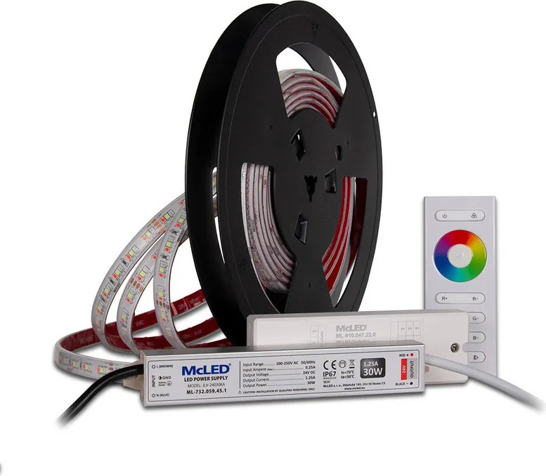 MCLED sestava LED pásek do sauny RGB 2m + kabel + trafo + stmívání