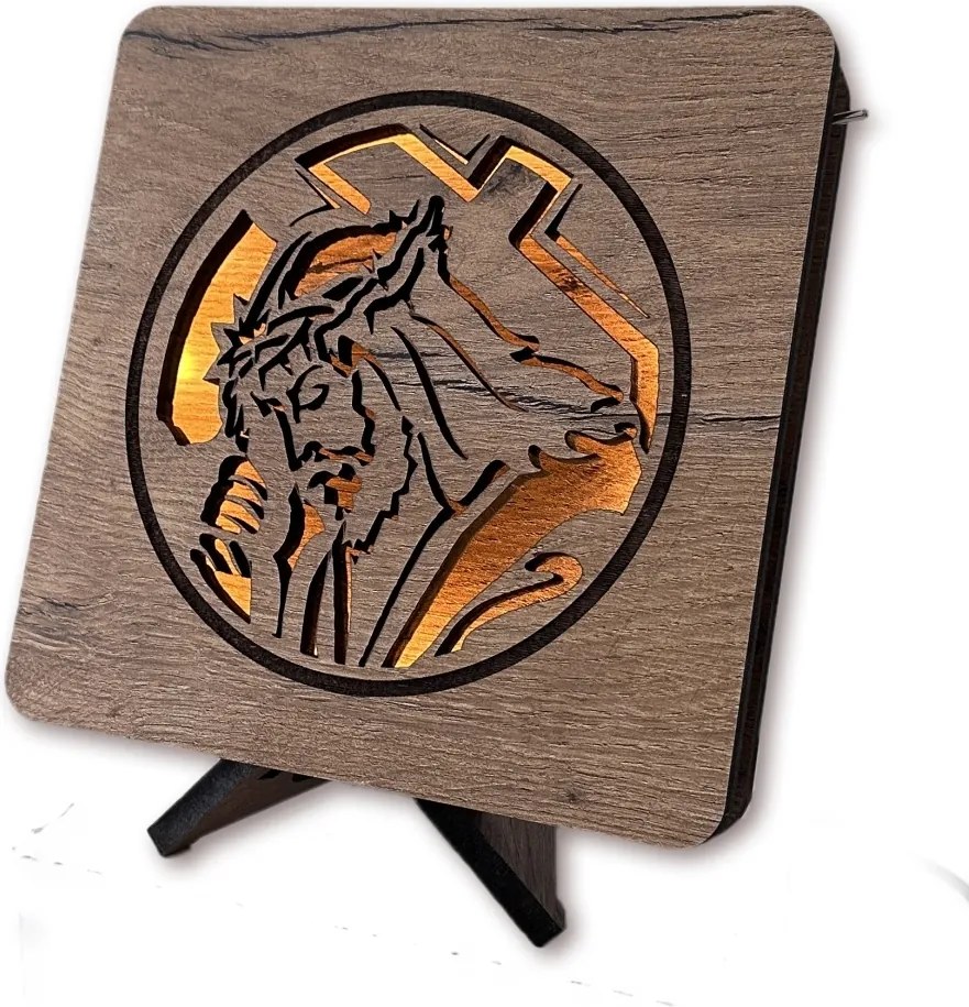 Li-Go "Ježíš a kříž" lampa 19x19 cm provedení povrchu: dub