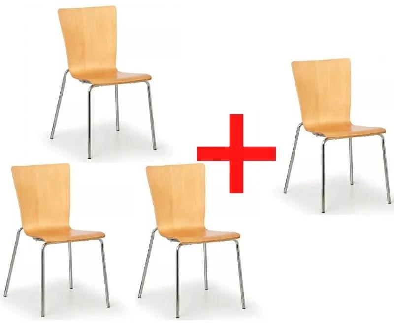 Dřevěná židle CALGARY 3+1 ZDARMA, chromovaná konstrukce, přírodní