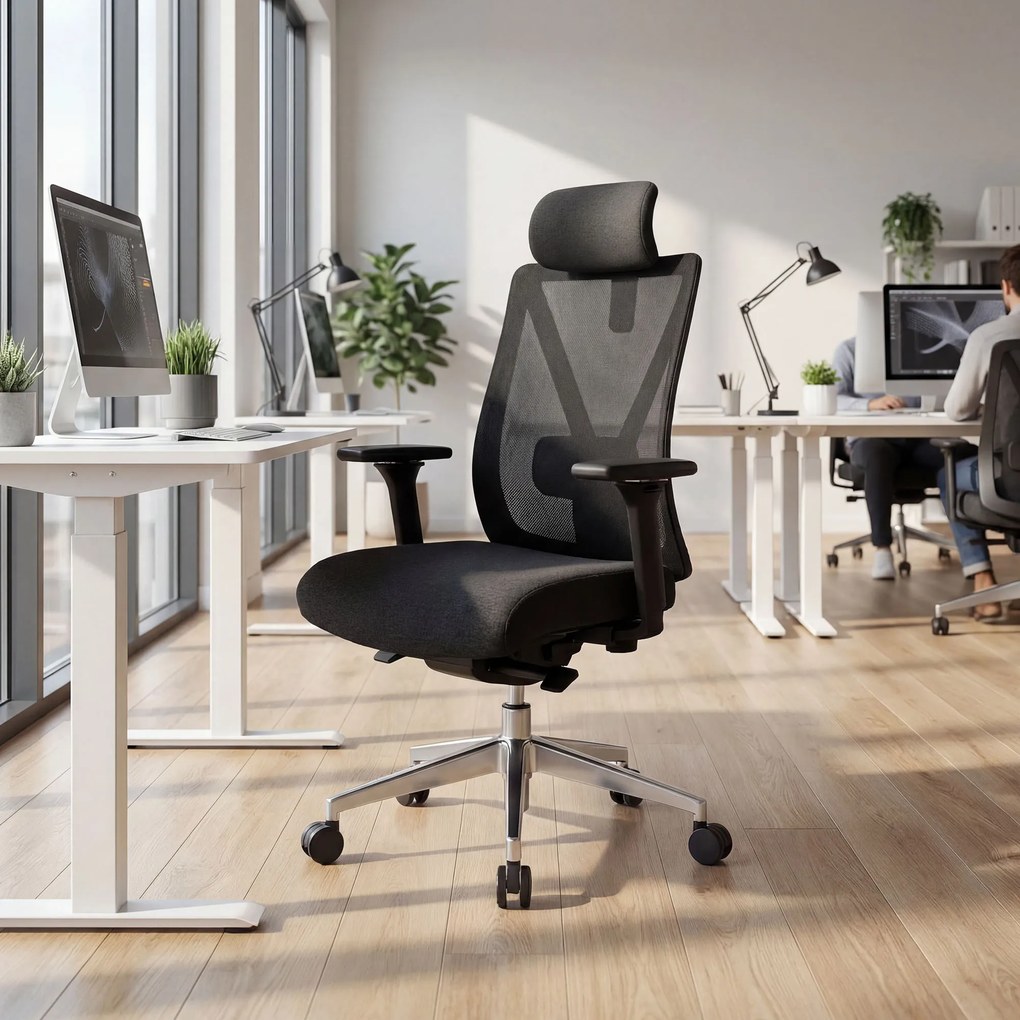 Ergonomická otočná kancelářská židle s síťovaným opěradlem, černá: VECTOR