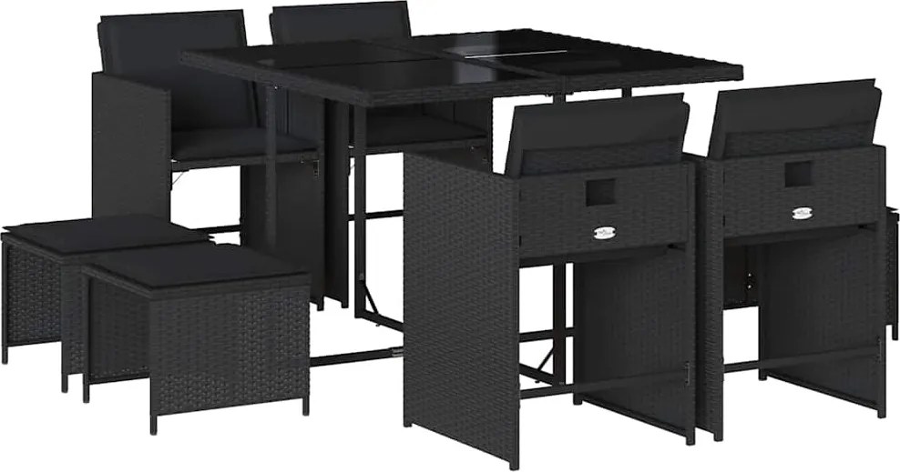 9dílný zahradní jídelní set s poduškami černý polyratan 3211135