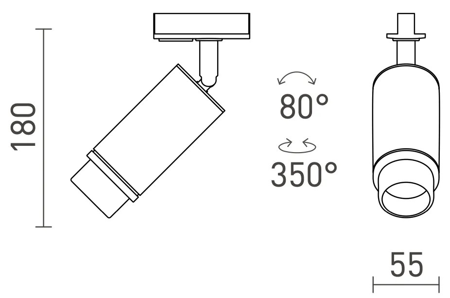 Rendl R13782 stropní svítidlo OPTIMUS pro jednookruhovou lištu, černé, 230V, GU10, 10-50°, 18cm