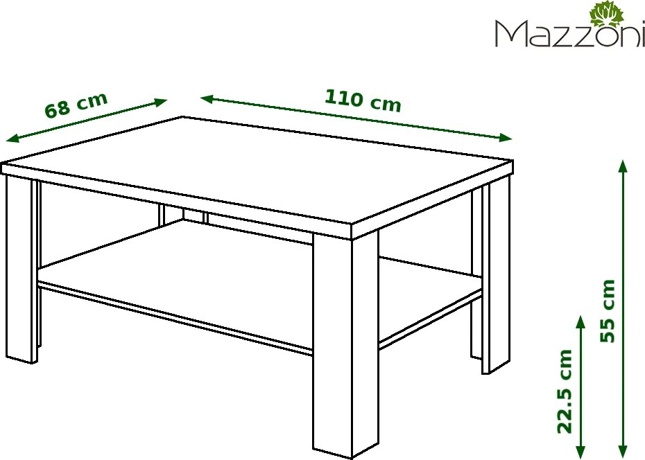 Mazzoni FALCO 110x68 bílý/dub sonoma - Konferenční stolek