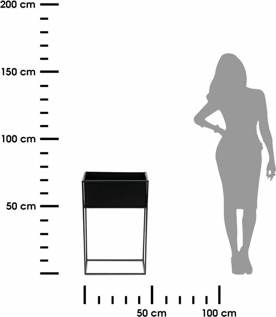 KOVOVÝ KVĚTINÁČ SE STOJÁNEM RECT 70X24X44 CM ČERNÁ