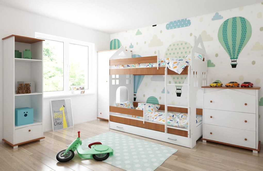 BabyBeds Dětská patrová postel DOMEK II 180x80 Barevné provedení: Bílá, Úložný prostor: Ne, bez úložného prostoru