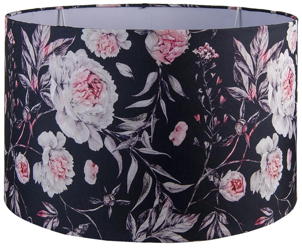 Černé veliké stínidlo na lampu s růžemi Rosinné - Ø 45*28 cm / E27