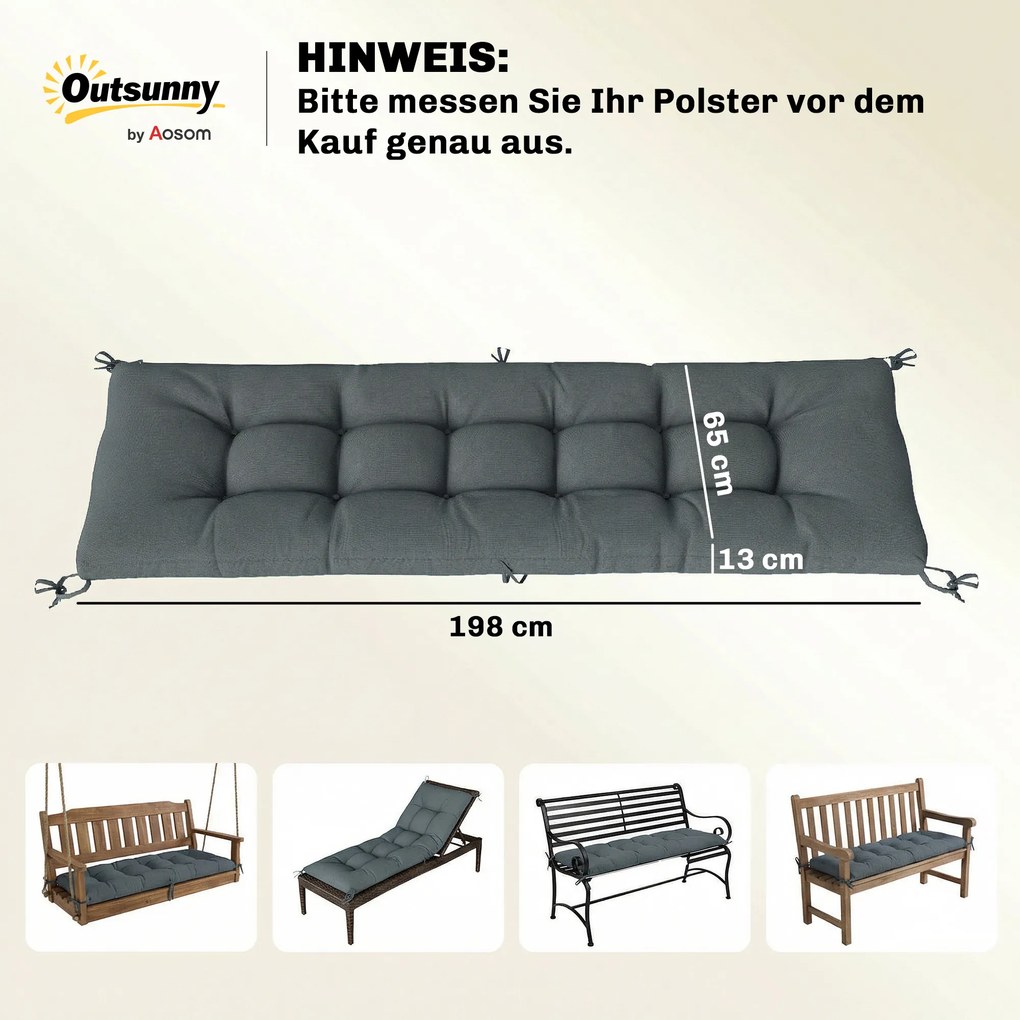 Outsunny Polštářek z palety Odnímatelný sedák s upevňovacími popruhy Polštářek z palety pro většinu lehátek 198x65x13cm Tmavě šedý