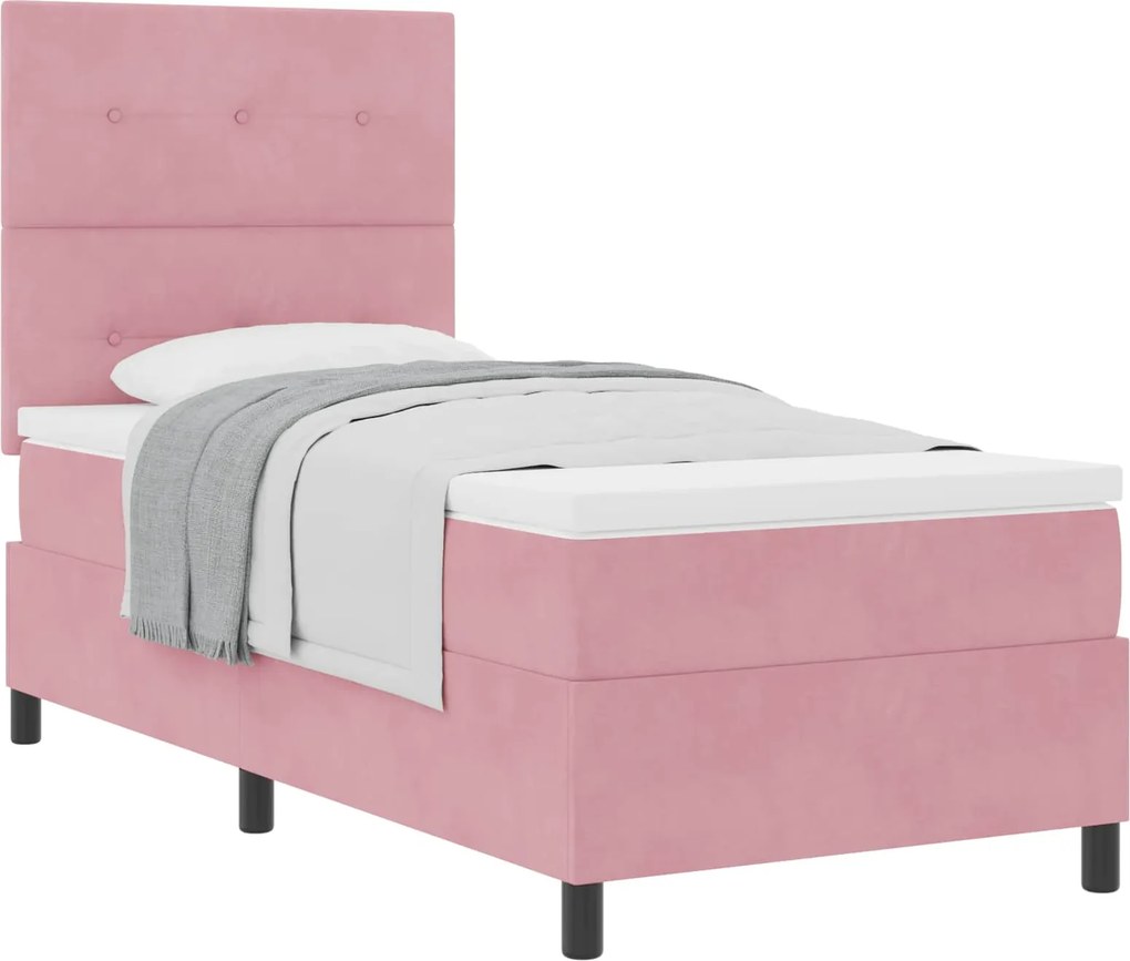 Postel s boxspringem s čelo Růžová 90 x 200 cm samet 3339811