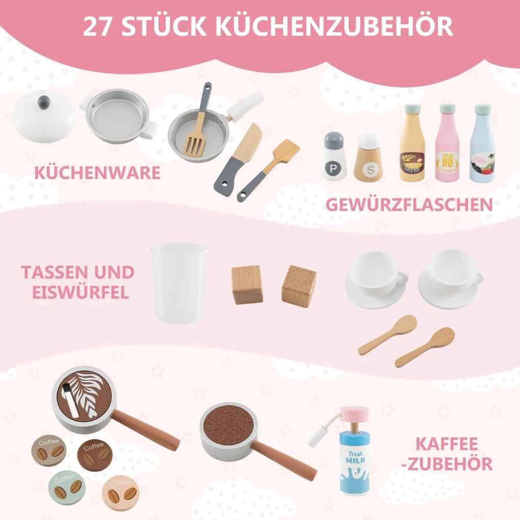 Costway Dětská kuchyňka s 27 doplňky hrací kuchyňka dřevo s hodinami – hnědý