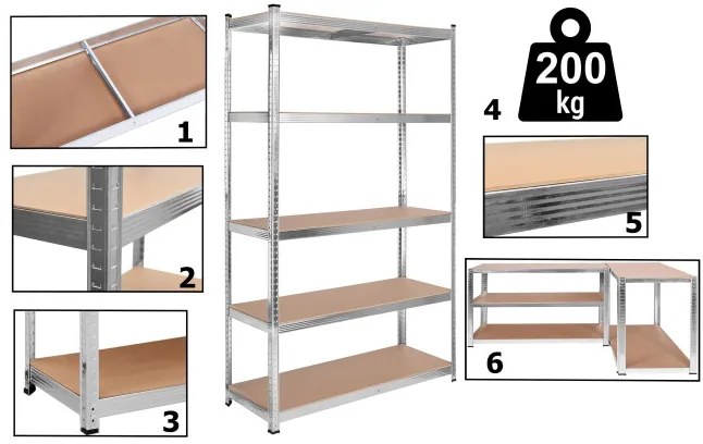 Regál 205x120x45 cm stříbrný