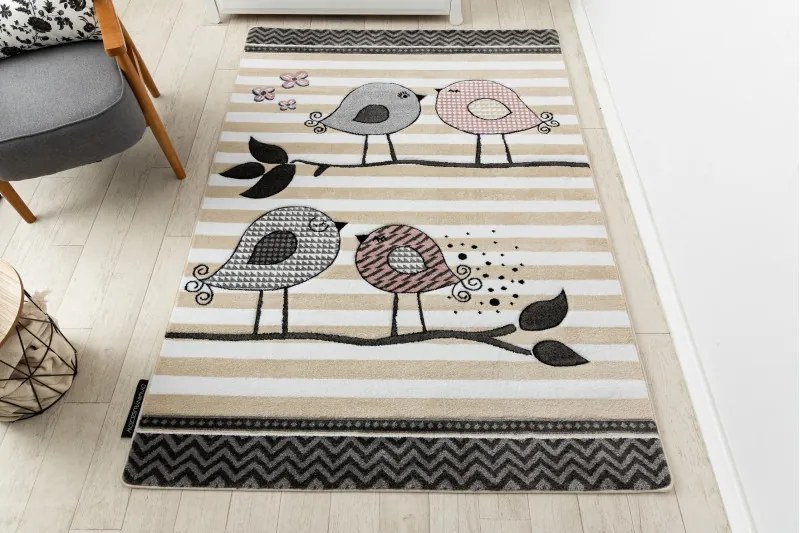 Dywany Łuszczów, Dětský kusový koberec Petit Birds cream, 140x190, šedá, dětský pokoj
