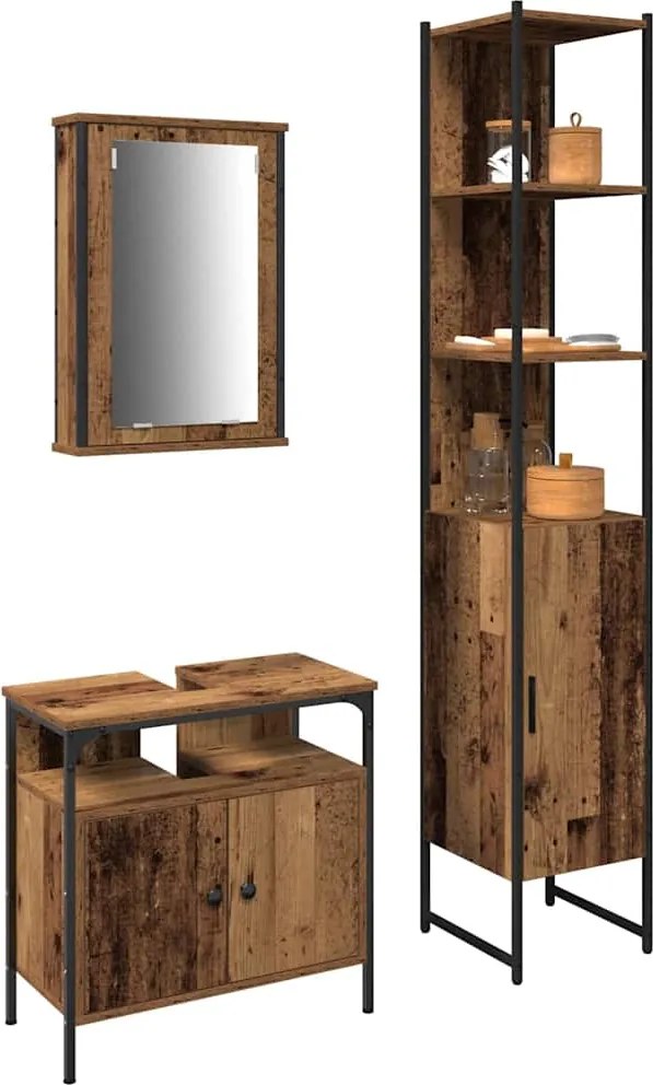 Sada koupelnového nábytku 3 ks Staré dřevo 33 x 33 x 185,5 cm 3332555