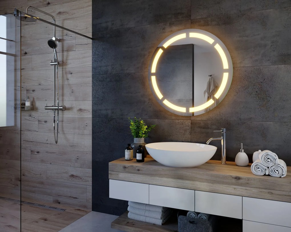 Kulaté zrcadlo do koupelny s LED osvětlením C2
