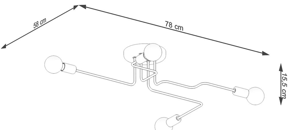 Stropní svítidlo Vector 4, černé tělo svítidla