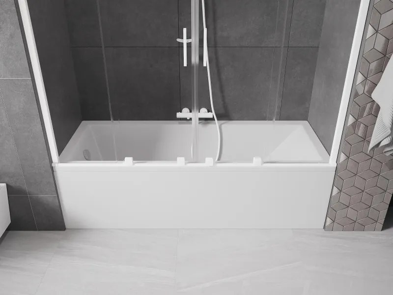 Mexen Velar Duo, 2-křídlová posuvná vanová zástěna 200 x 150 cm, 8mm čiré sklo, bílý profil, 896-200-000-02-20