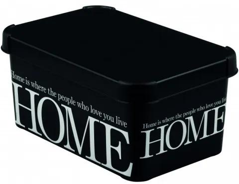Úložný box s víkem malý, zaoblené rohy, černá + nápisy