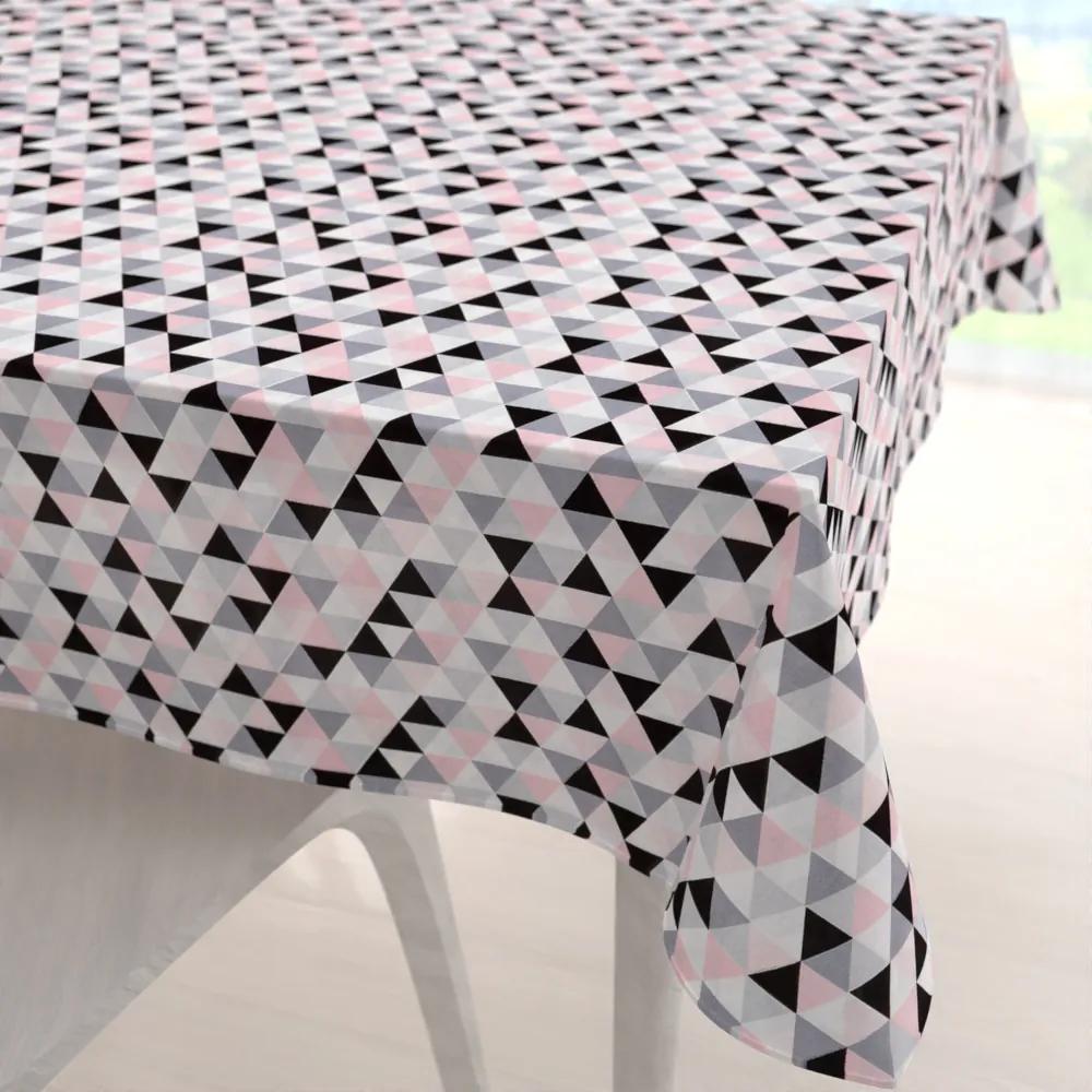 Biante Bavlněný čtvercový ubrus Sandra SA-110 Růžovo-černo-šedé trojúhelníčky 60x60 cm