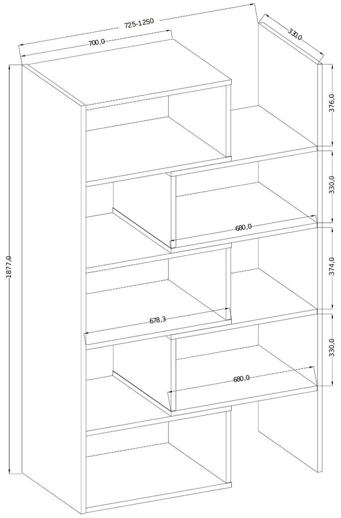 ADRK Designový regál na knihy s nastavitelnou šířkou KARMELO W 72-125, bílá