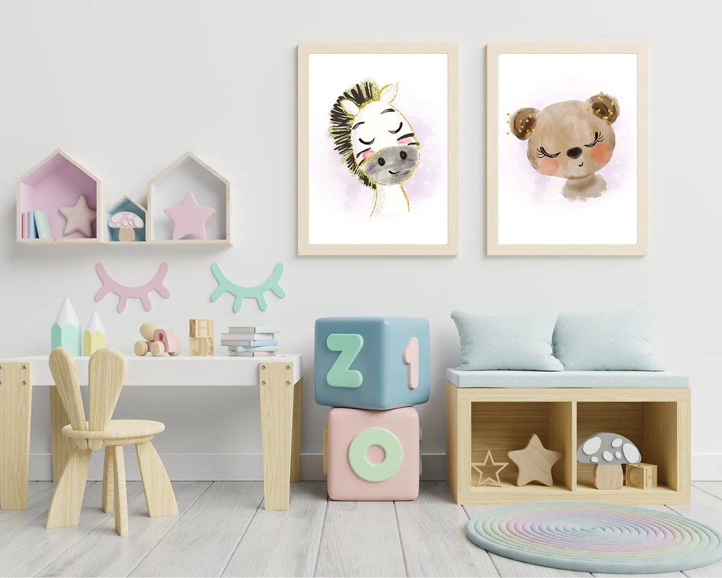 Plakát zvířátka medvídek - Obraz, Plakát Velikost: B2 - 50x70 cm, Volba rámu: bez rámu, Dekorace: s dekoracemi