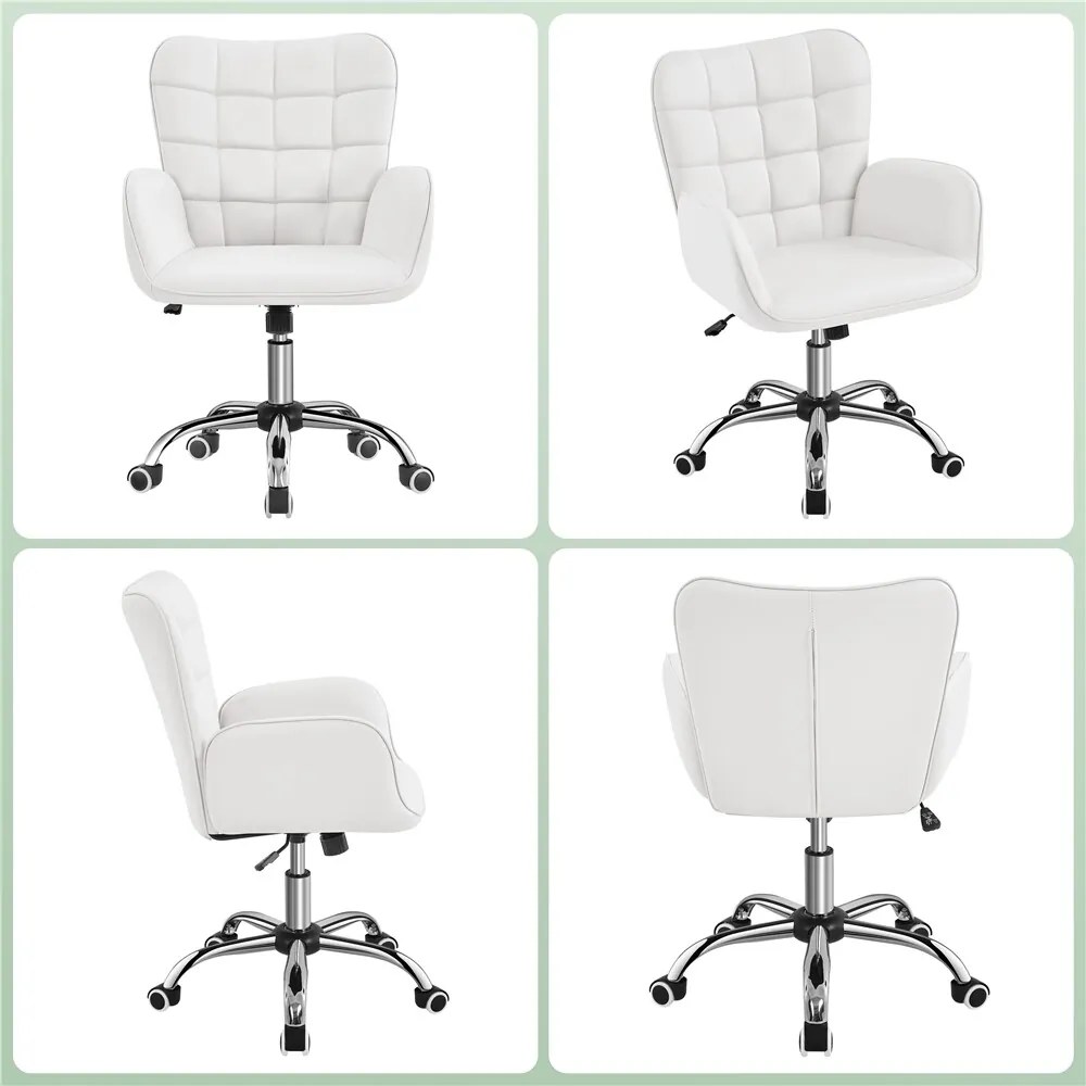 Kancelářská židle Yaheetech – bílá, 65,5 cm (délka) × 64,5 cm (šířka) × 83 cm – 93 cm (výška) (266457291649)