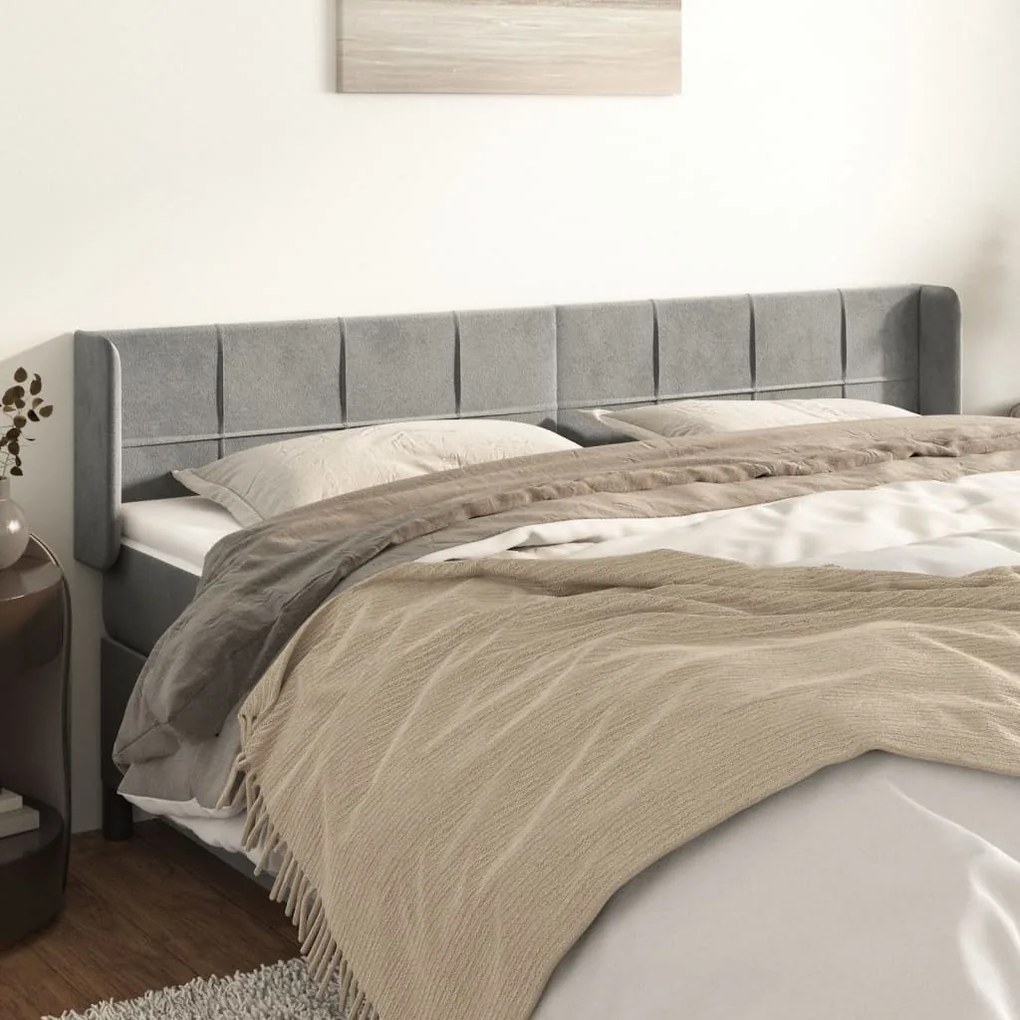 Čelo postele typu ušák světle šedé 163x16x78/88 cm samet 3118822