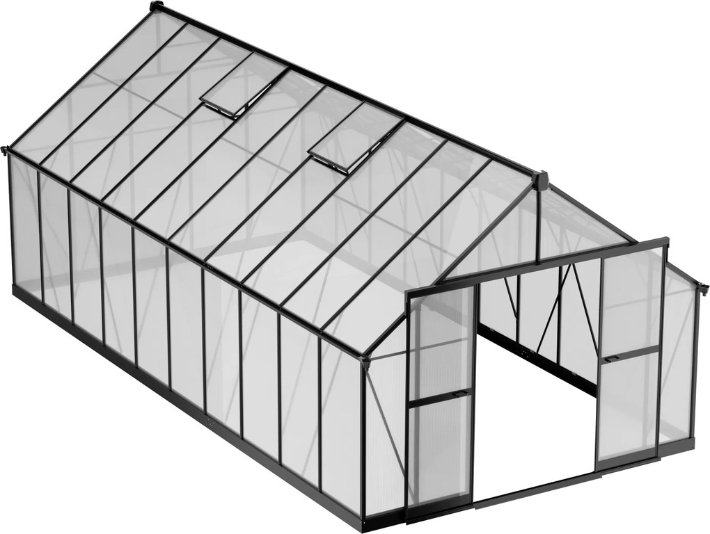 Skleník 245 x 305 x 606 cm, zesílená konstrukce, polykarbonát 6 mm