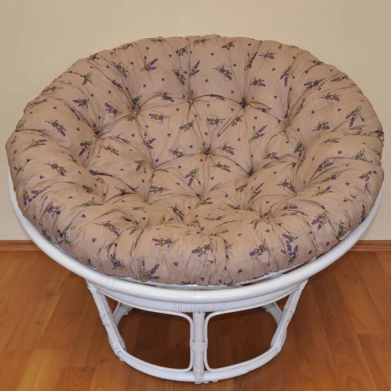 Axin Trading s.r.o. Ratanový papasan 110 cm bílý, polstr levandule