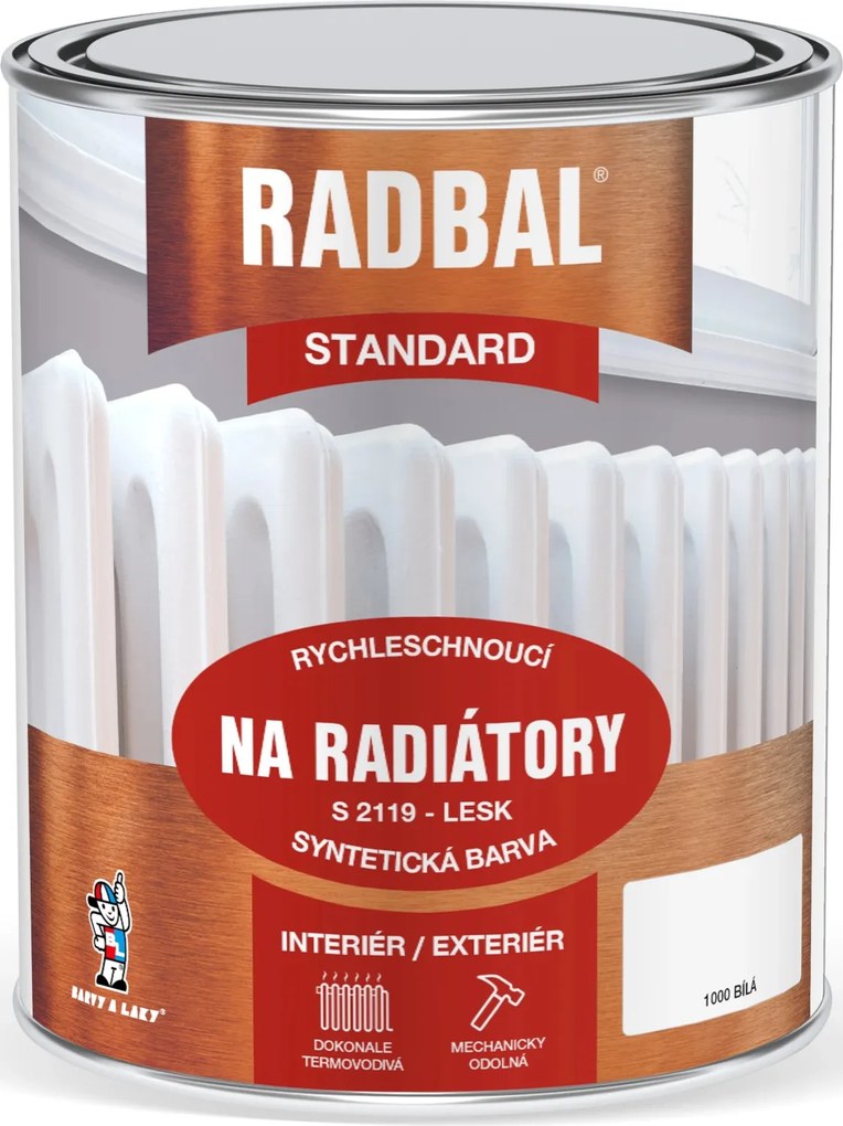 RADBAL Syntetická barva na radiátory STANDARD S 2119 lesklá 1000 bílá 600 ml