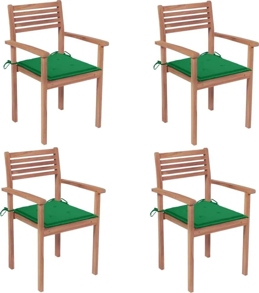 vidaXL Zahradní židle 4 ks podušky masivní teak [3062297] Barva: Jasně zelená