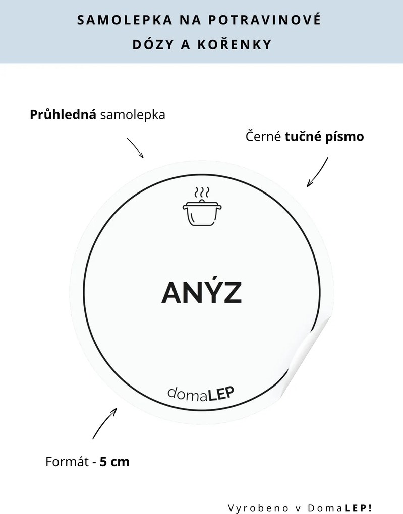 Samolepka na kořenky ANÝZ průhledná 5 cm tučné písmo