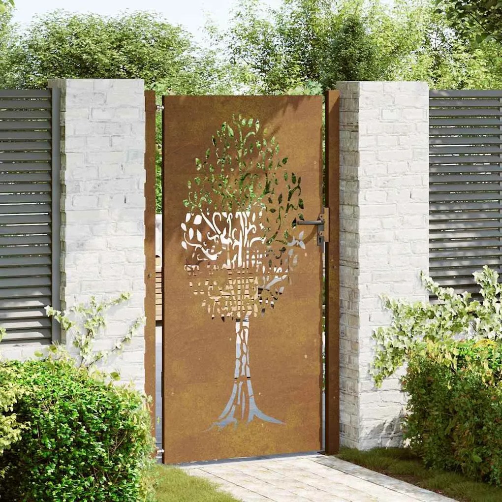 Zahradní branka 100 x 175 cm z cortenové oceli, design stromu 153218