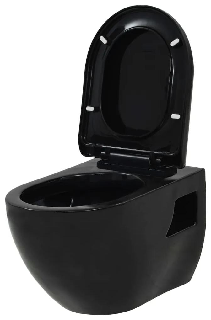 vidaXL Závěsné WC keramické černé