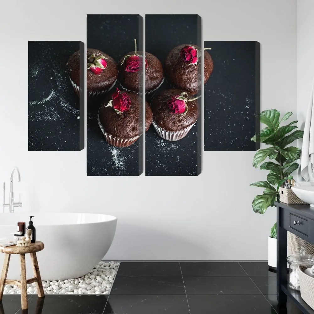 Vícedílný obraz Čokoládové Muffiny S Růží Nedostatek Nedostatek Přírodní plátno 160x120