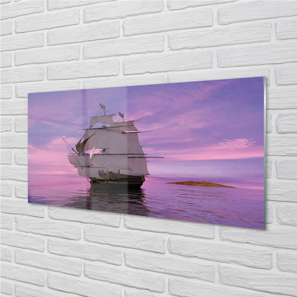 Obraz na skle Fialové nebe ship sea 120x60 cm